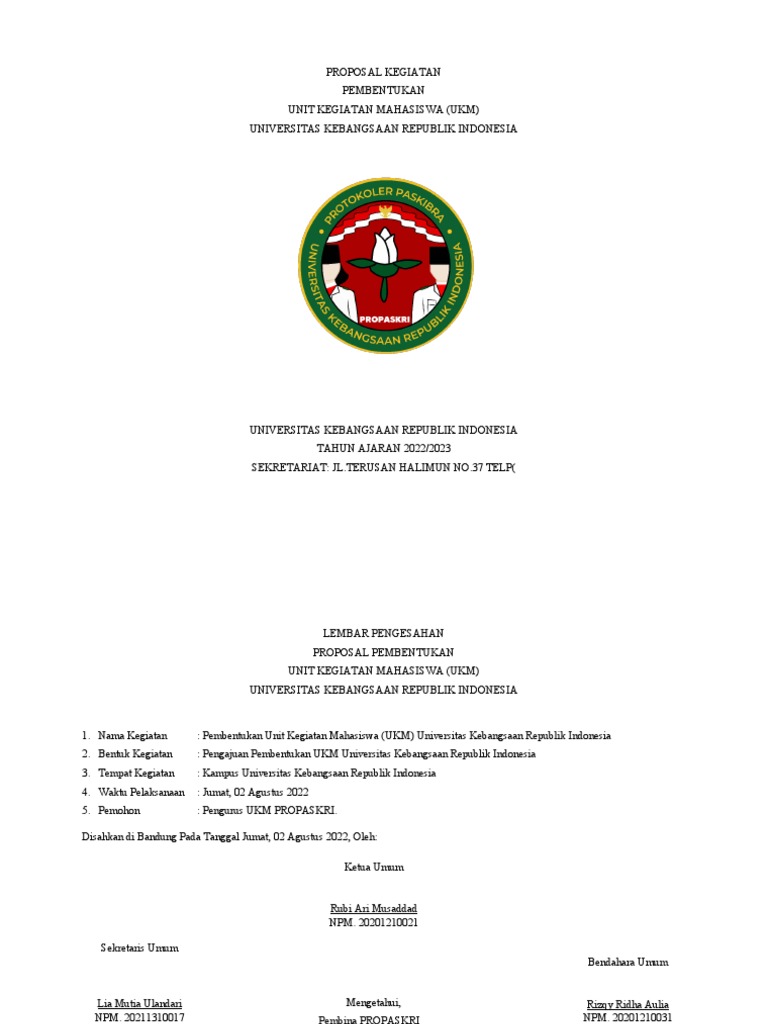 Proposal Pengajuan UKM. | PDF
