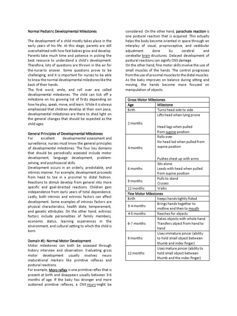 Normal Pediatric Developmental Milestones | PDF | Hand | Behavioural Sciences