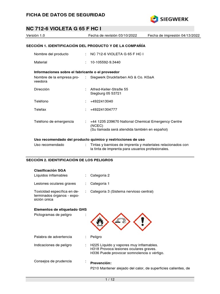 SDS 10 105592 9.3440 NC 712 6 VIOLETA G 65 F HC I Spanish | PDF ...