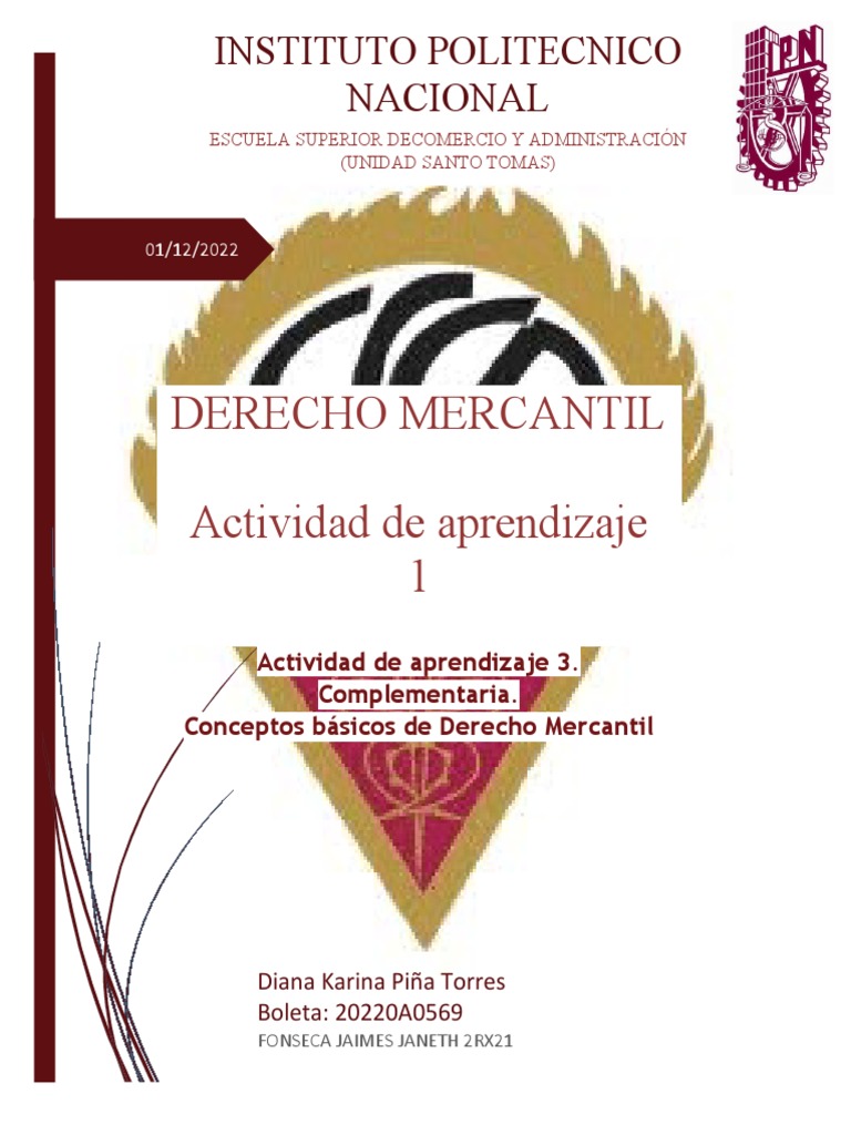 DEME - U1 - ACT3 - Conceptos BasicosDerechoMercanntil - PIÑATORRESDIANA KARINA | PDF | Business ...