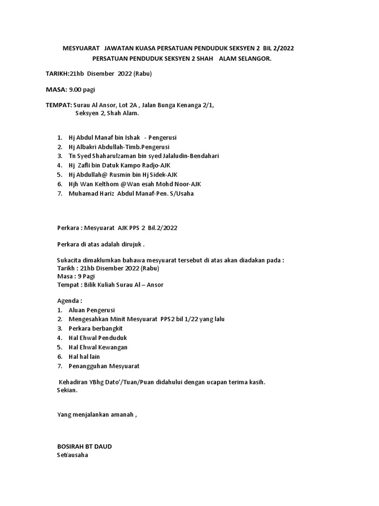 SURAT MESYUARAT 2 Bil 2 pps2 | PDF