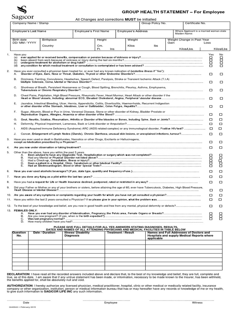 Group Health Statement 2015 | PDF