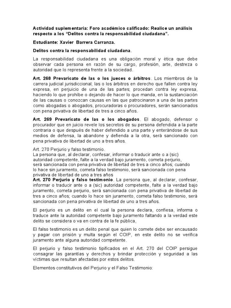Act. Supl. Derecho Penal Delitos Contra La Responsabilidad Ciudadana ...