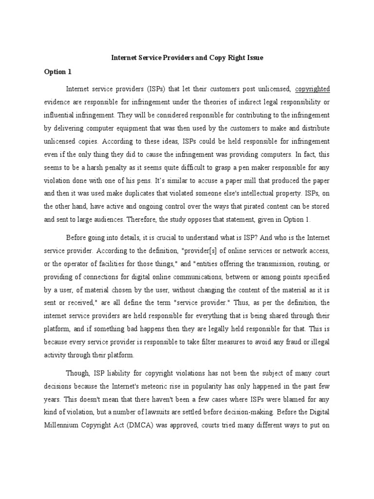 Internet Service Providers Should Not Be Liable For Copyright ...