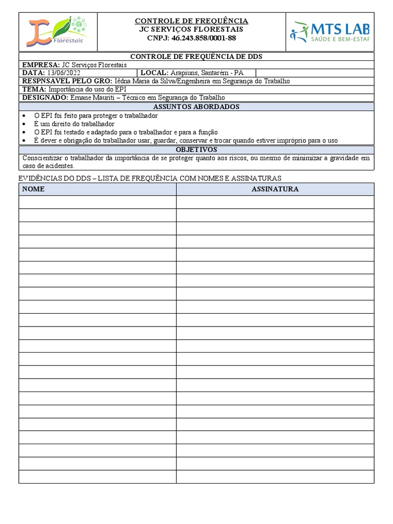 Frequência Dds Dia 13 - A Importância Do Uso Epi | PDF