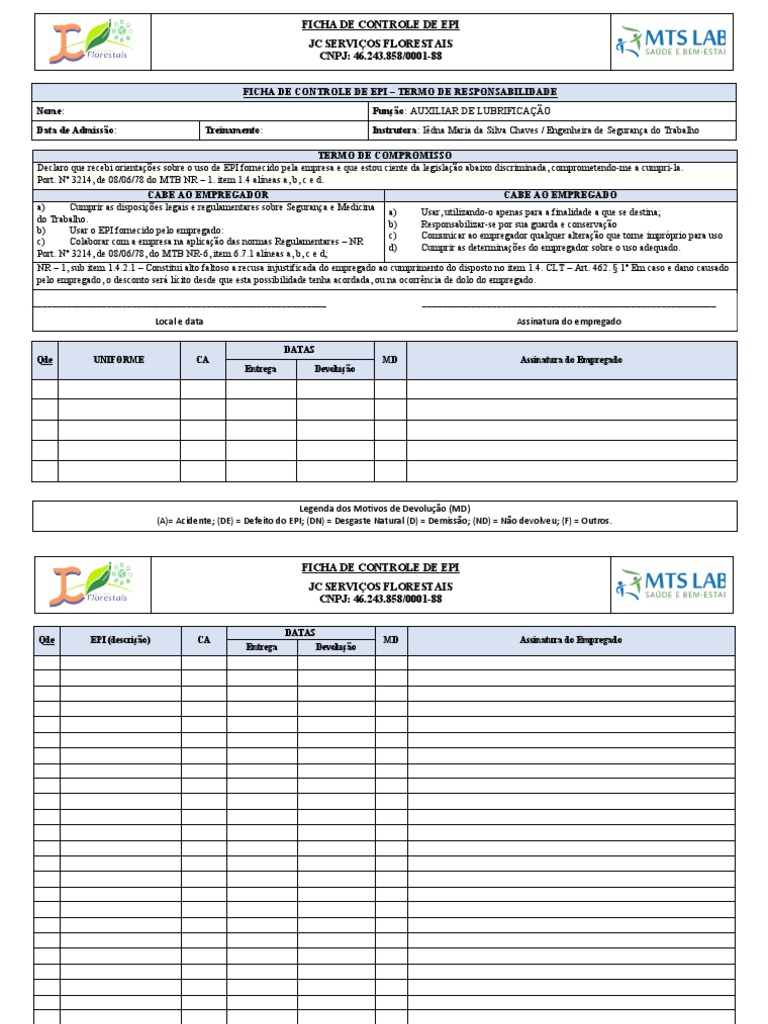 Controle de EPI para empresa de serviços florestais | PDF | Governo ...