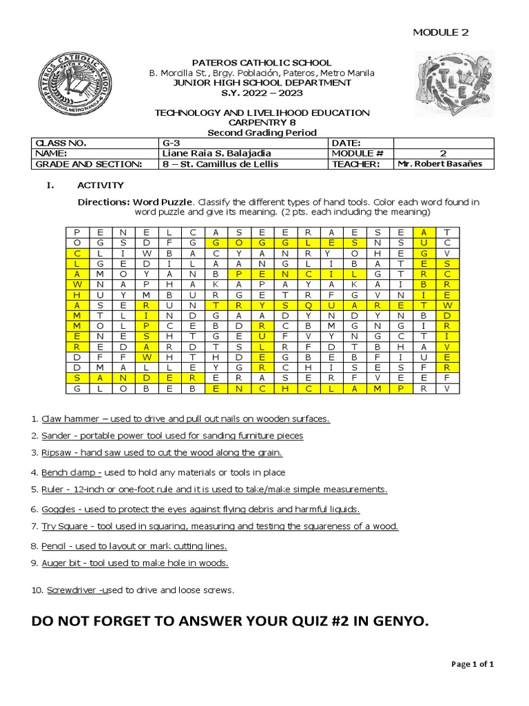 BALAJADIA - 2nd Grading Module 2 ACTIVITY - 2 | PDF | Secondary Sector ...