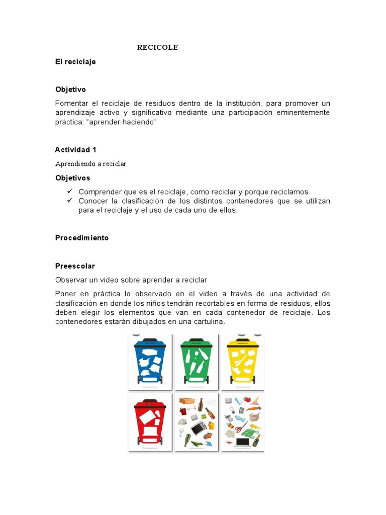 Actividades de Reciclaje para Niños | PDF | Reciclaje | Residuos