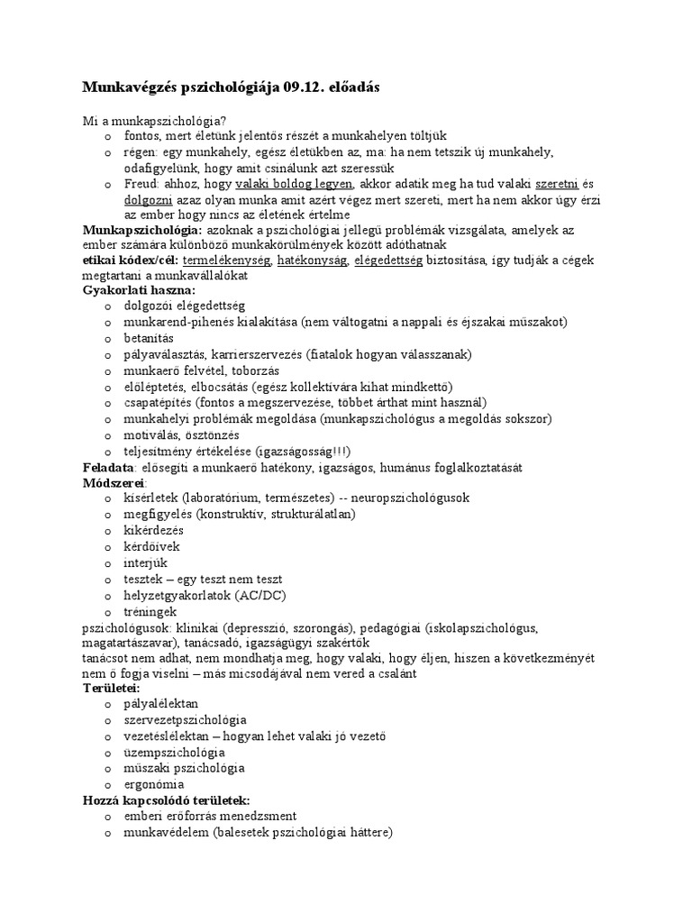 Munkavégzés Pszichológiája | PDF