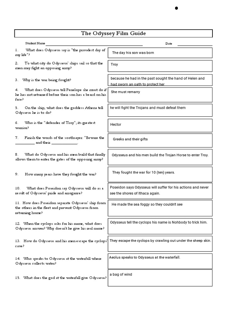 Kami Export - Desirae Hathorn - The Odyssey - Film Guide Questions | PDF | Odysseus | Penelope