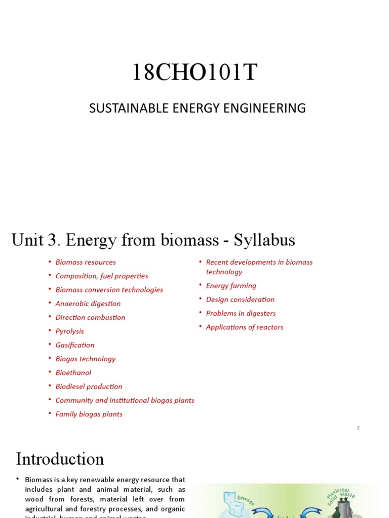 18cho101t Unit 3 Biomass Energy | PDF | Gasification | Anaerobic Digestion
