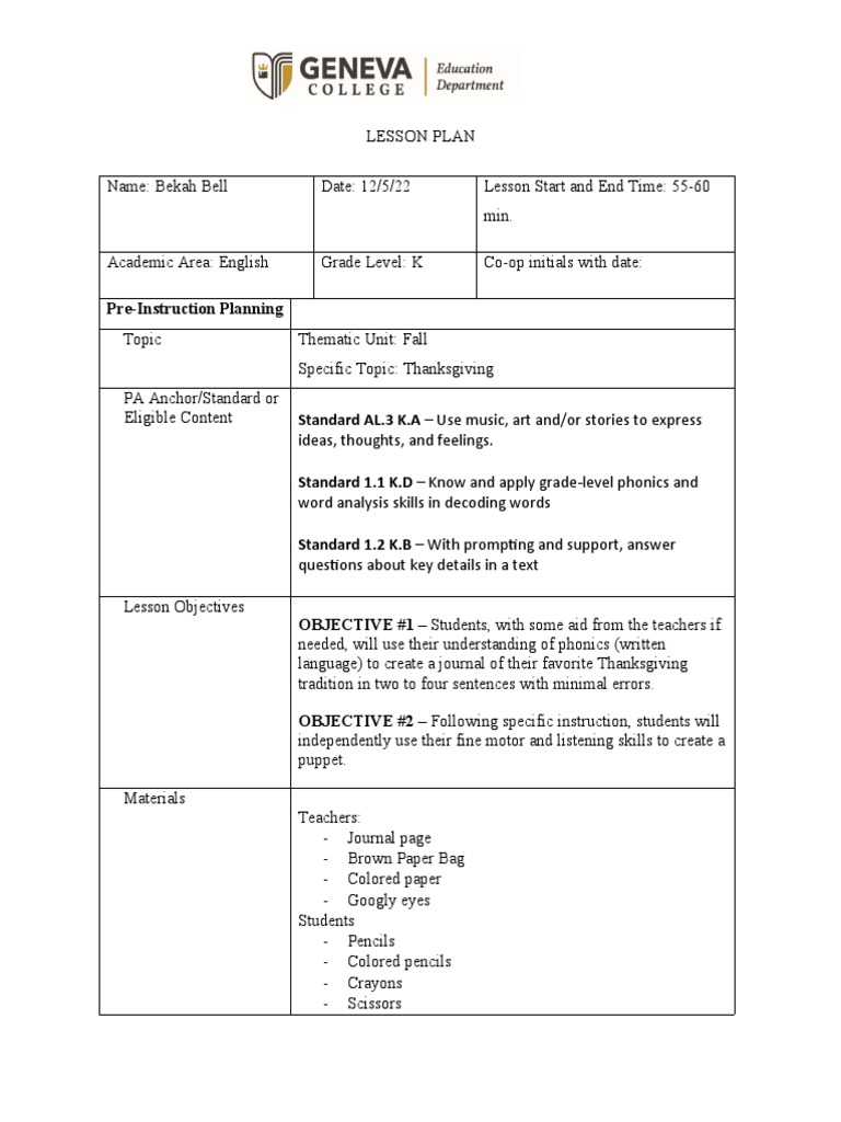 Edu 251 Thematic Unit Lesson Plan | PDF | Phonics | Lesson Plan