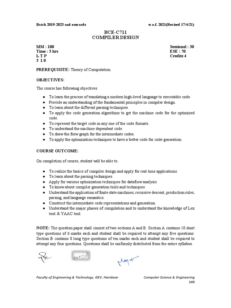 Compiler Design Course Syllabus | PDF | Cryptography | Deep Learning