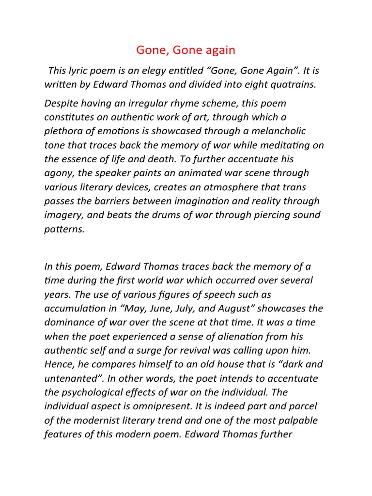 Gone Again | PDF | Poetry