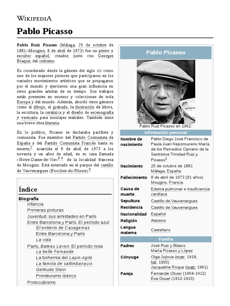 Bio Picasso | PDF | Pablo Picasso | Pinturas