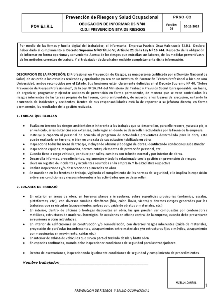 ODI Prevencionista de Riesgos | PDF