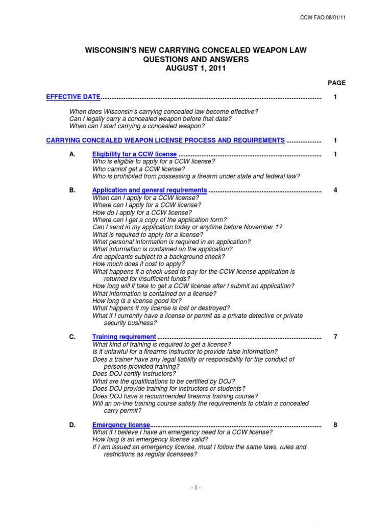Wisconsin'S New Carrying Concealed Weapon Law Questions and Answers ...