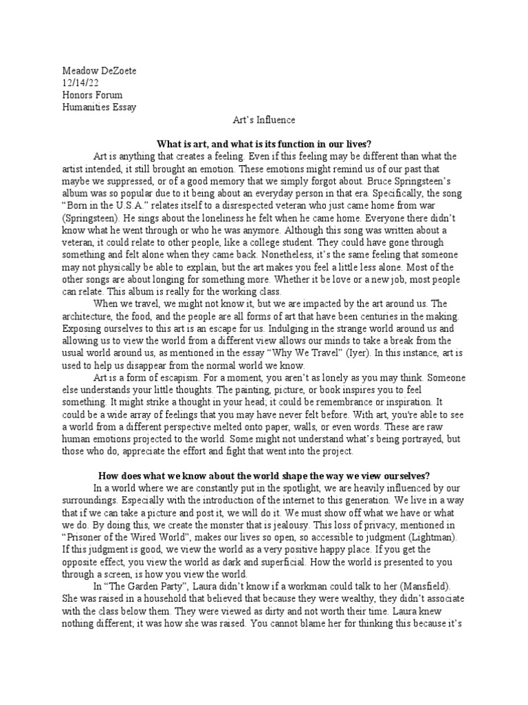 Humanities Essay | PDF | Feeling