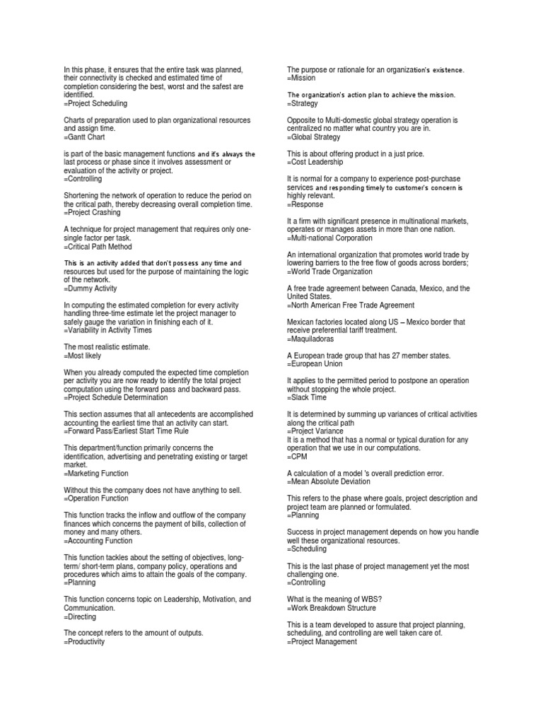 CBM 112 Final Exam Review | PDF | Forecasting | Project Management