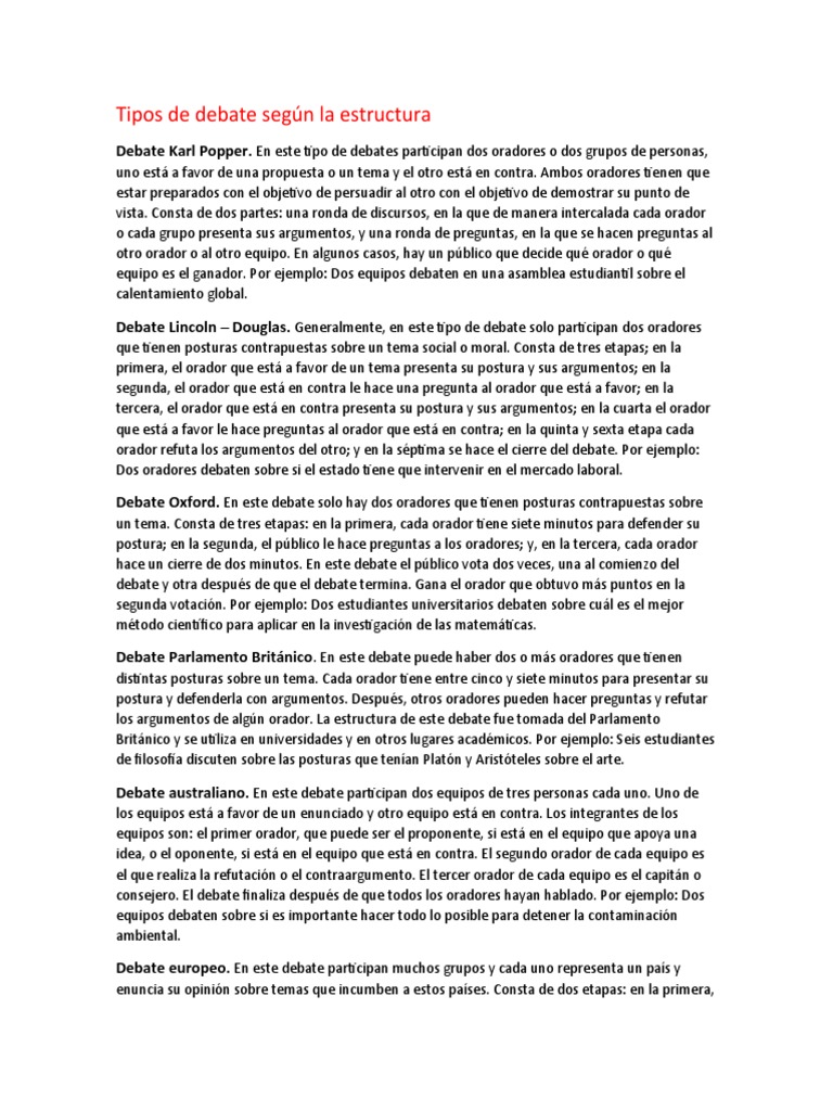 Tipos de Debate y Estructuras | PDF
