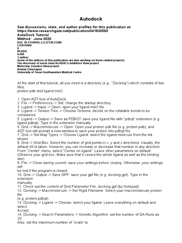 Autodock Tutorial Withoutpics Homology Model Pdf Docking Molecular