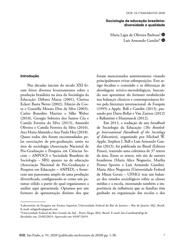 Sociologia Da Educação Brasileira Diversidade e Qualidade - Barbosa ...