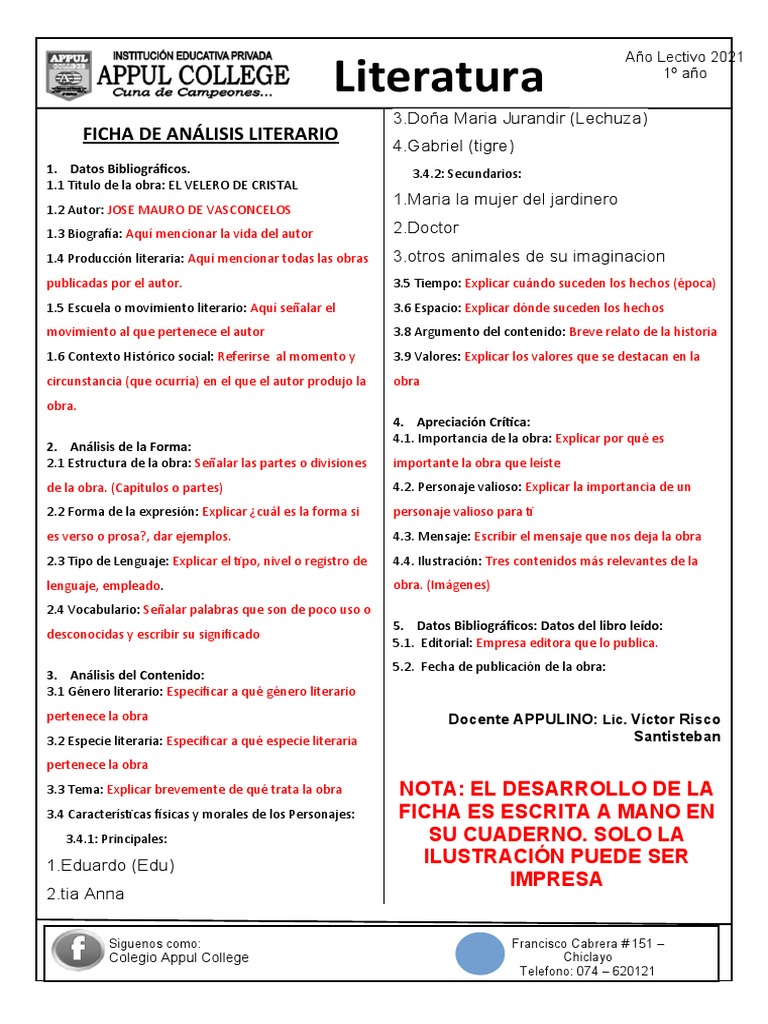 Literatura: Ficha de Análisis Literario | PDF | Autor