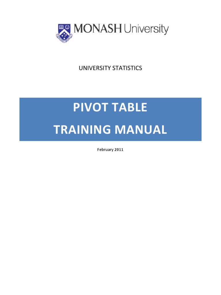 Pivot Table Training Manual v0.1 20110202 | PDF | Microsoft Excel ...