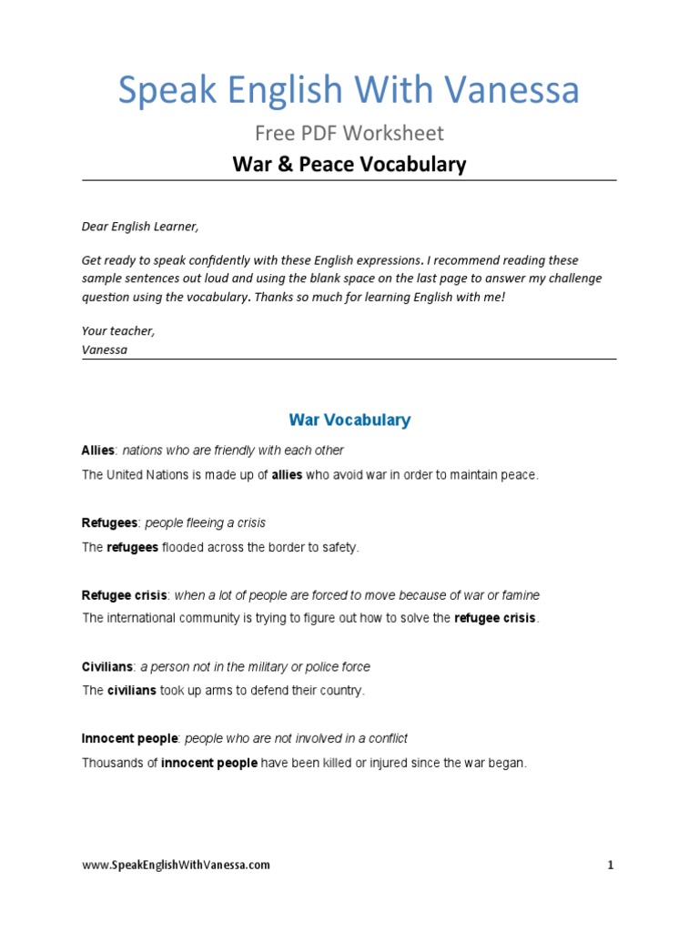 War & Peace Vocabulary - Speak English With Vanessa | PDF | Propaganda ...