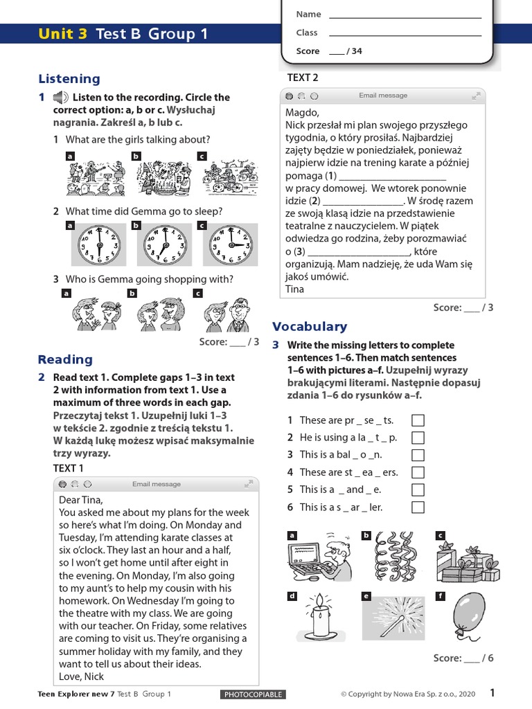 Test B Group 1: Unit 3 | PDF