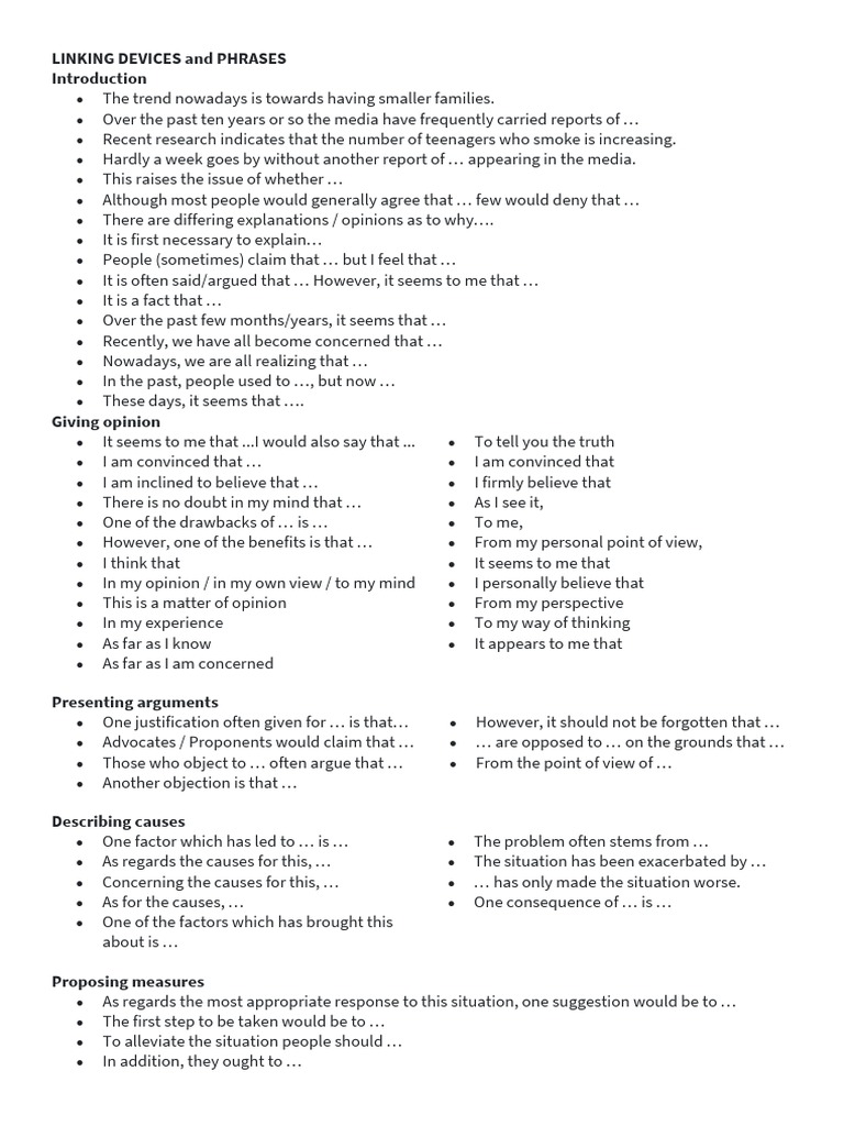 Linking Devices and Phrases | PDF | Reason | Argument