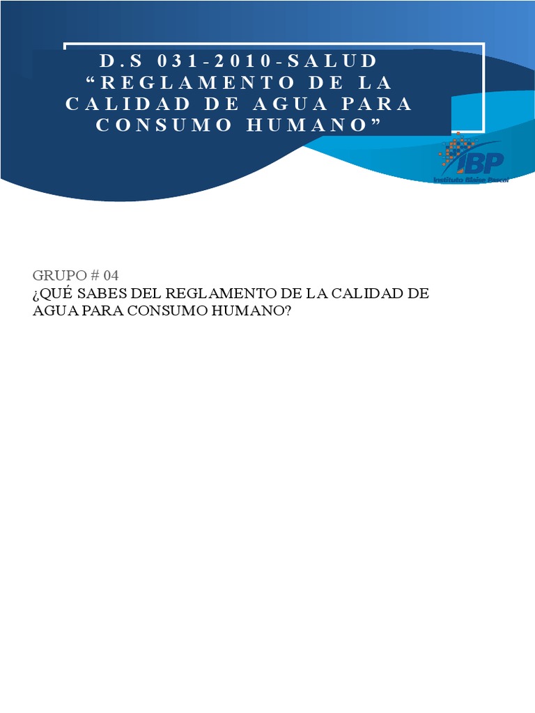 D.S 031-2010 Reg - Calidad de Agua para Consumo Humano (Grupo 04) | PDF