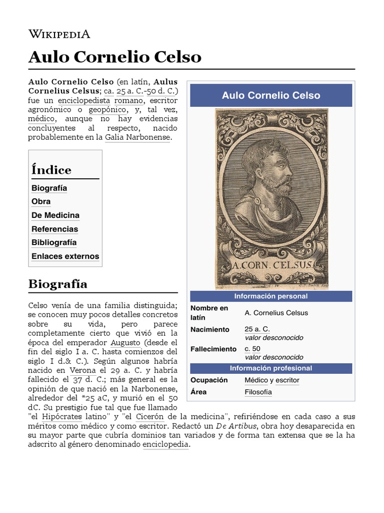 Aulo Cornelio Celso - Wikipedia, La Enciclopedia Libre | PDF