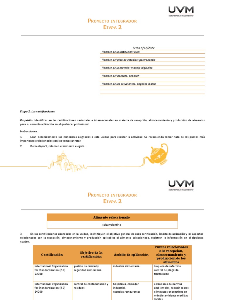 Royecto Integrador Tapa | PDF | Análisis de Riesgo y Puntos Críticos de Control | Comida y bebida