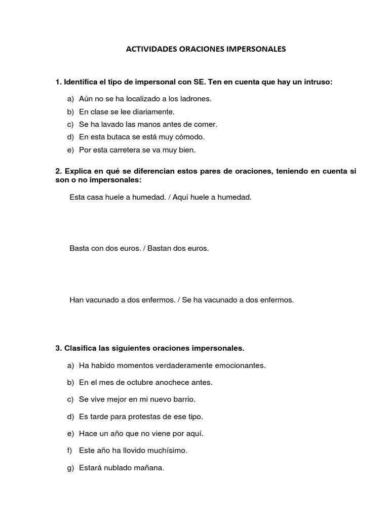 Análisis de oraciones impersonales | PDF