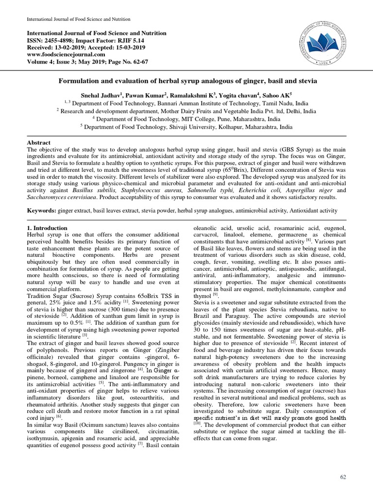 Formulation and Evaluation Herbal Syrup | PDF | Sugar Substitute ...