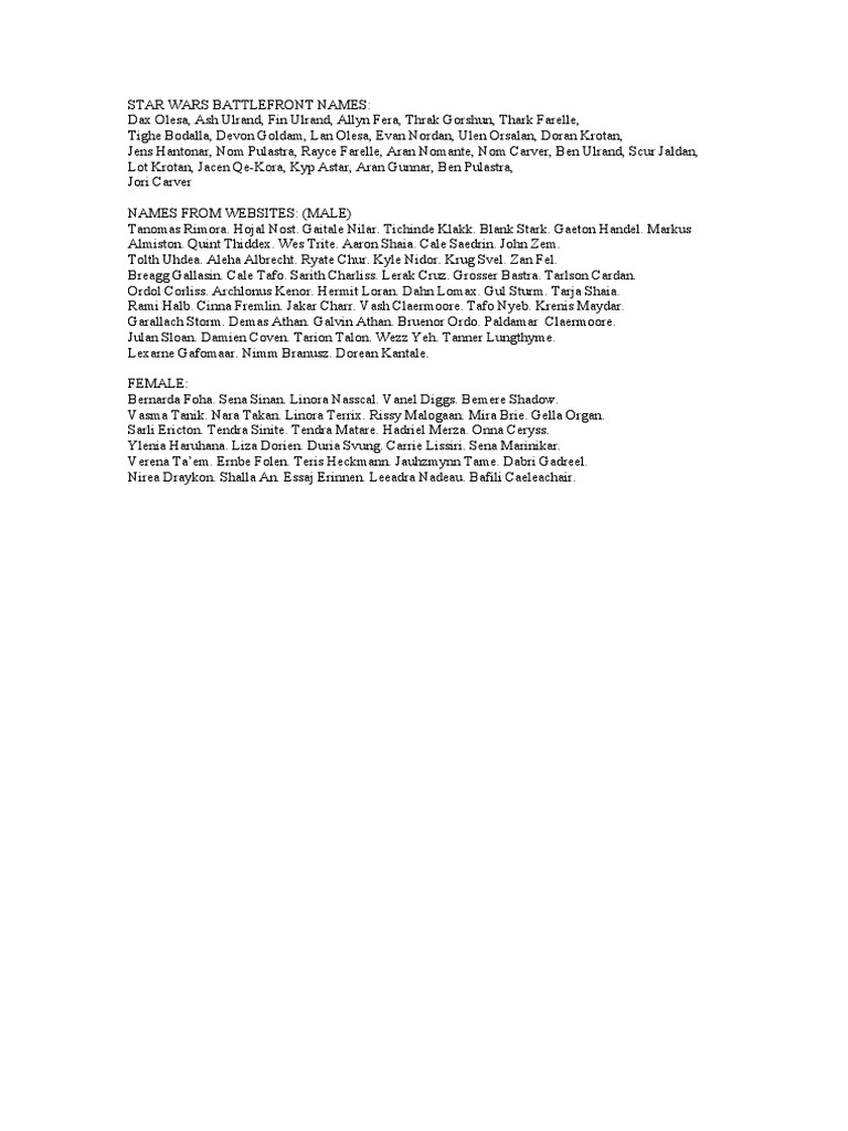 Star Wars Battlefront Character Names | PDF | History