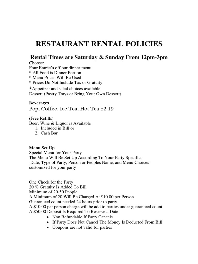 Basic Restaurant Rental Agreement | PDF