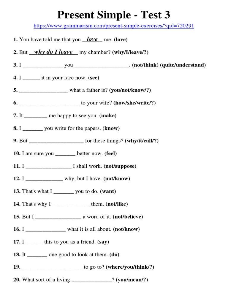 Present Simple Exercise Quiz | PDF