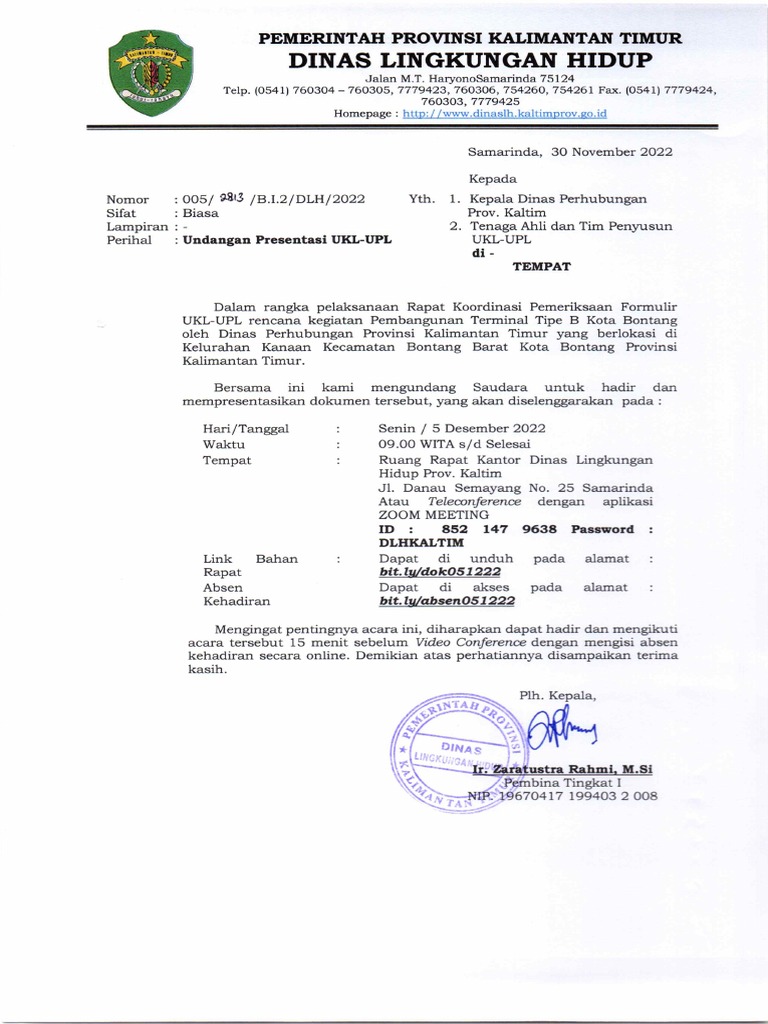 Undangan Presentasi UKL-UPL | PDF