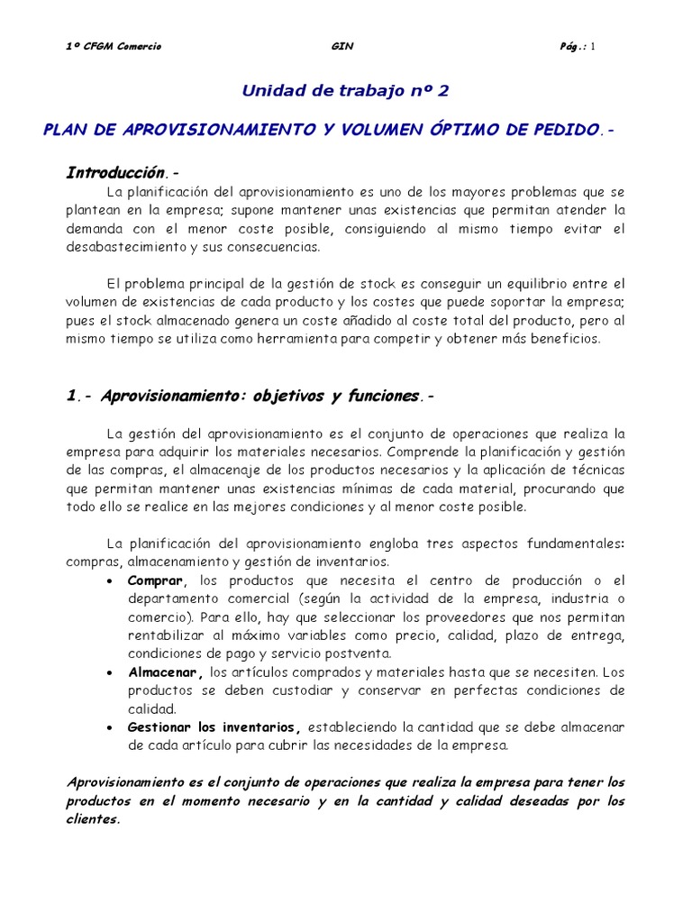 Tema 2 Plan de Aprovisionamiento y Vop | PDF | Inventario | Almacén