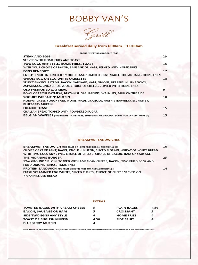 Bobby Vans Menu | PDF | Hamburgers | Salad