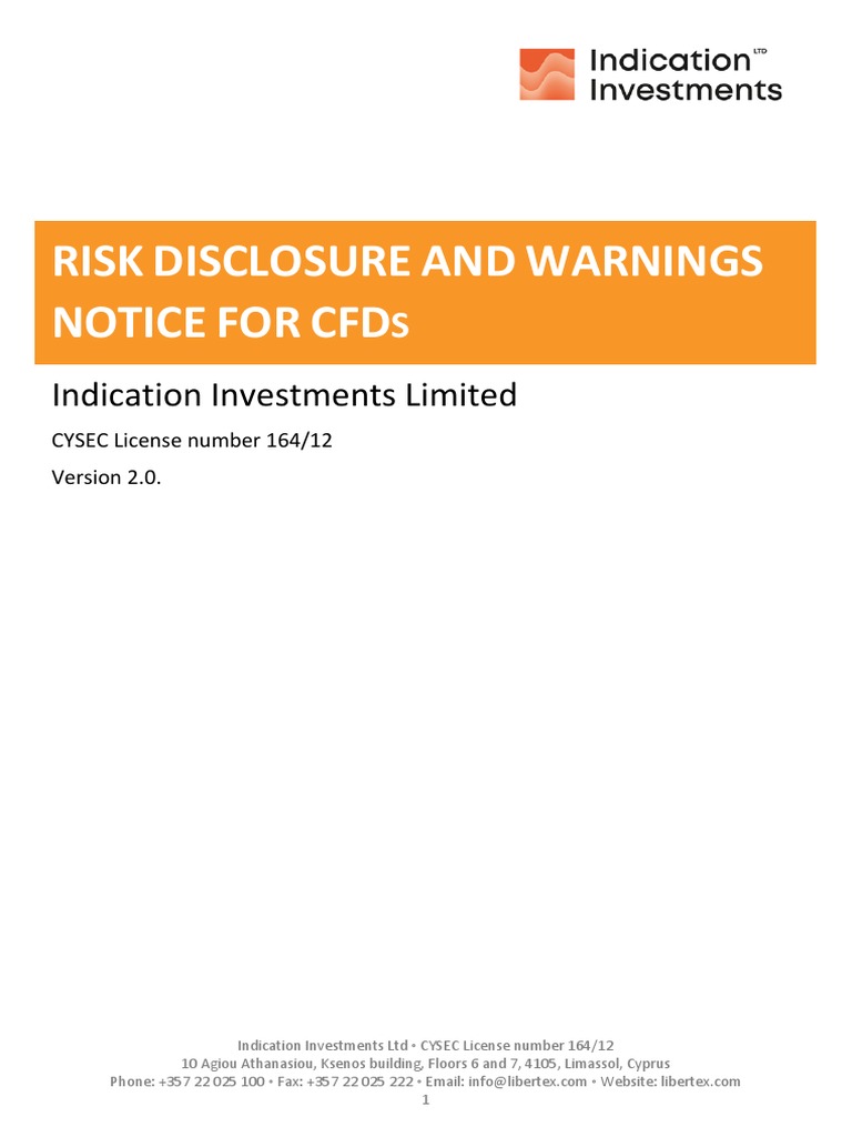 Risk Disclosure and Warnings Notice | PDF | Contract For Difference ...