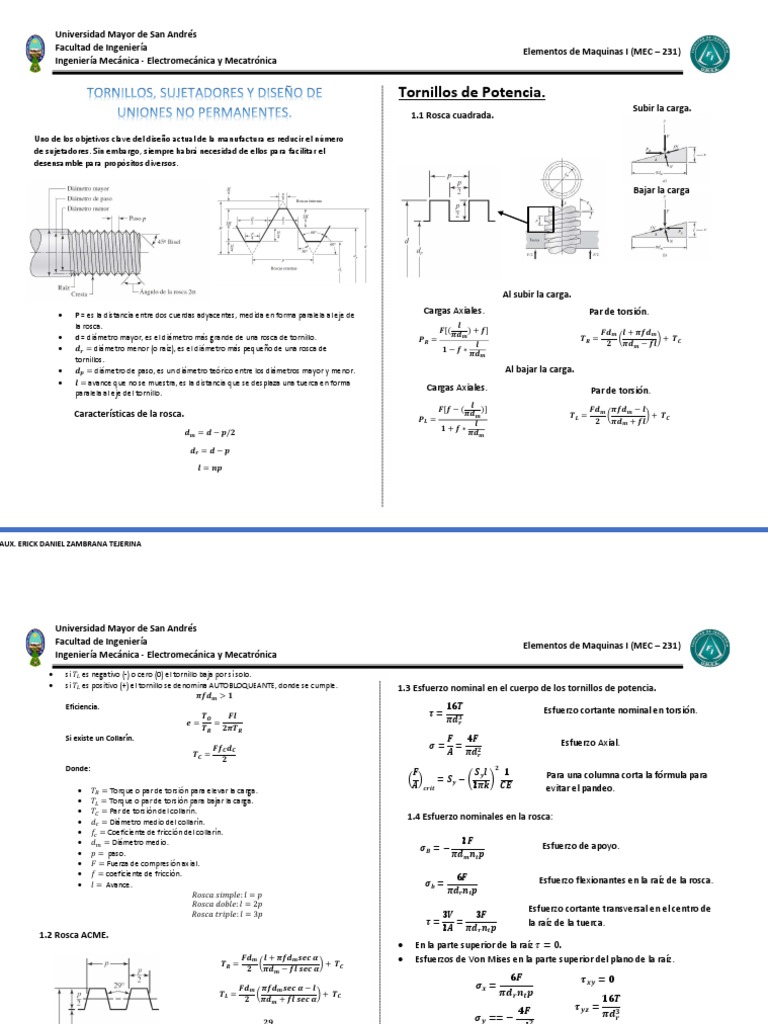 Formulario Segundo Parcial MEC-231 | PDF | Tornillo | Mecatrónica