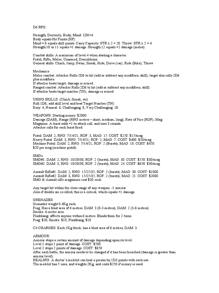 D6 RPG Rules | PDF | Hazards | Tools