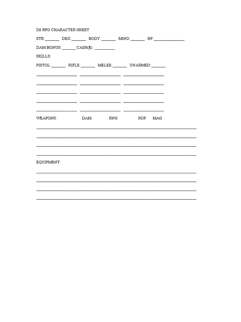 D6 RPG Character Sheet Template | PDF | Sports & Recreation | Games ...