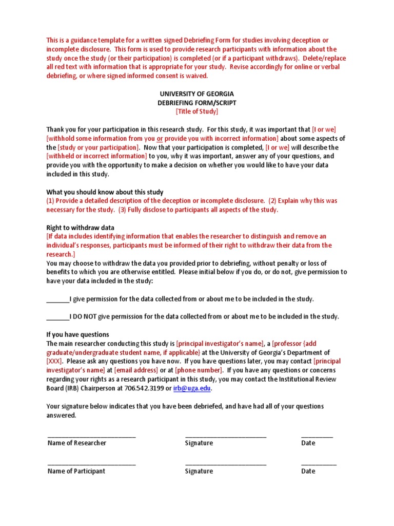 Providing Transparency: A Debriefing Form Template for Studies ...