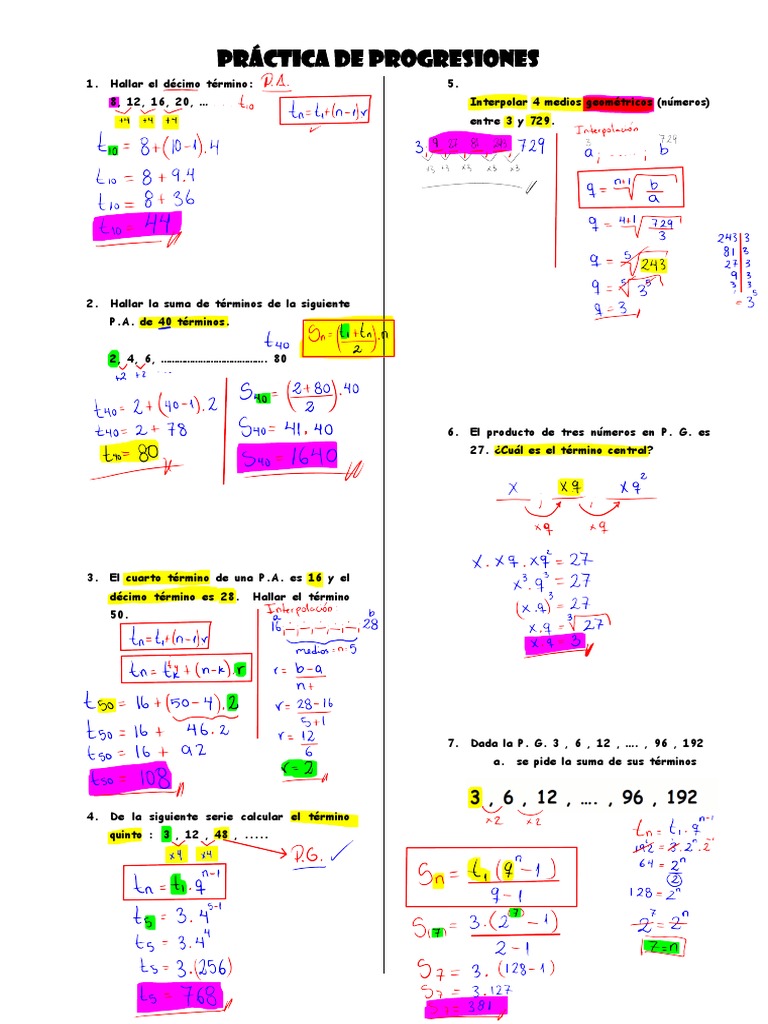 PRÁCTICA DE PROGRESIONES - Desarrollo | PDF