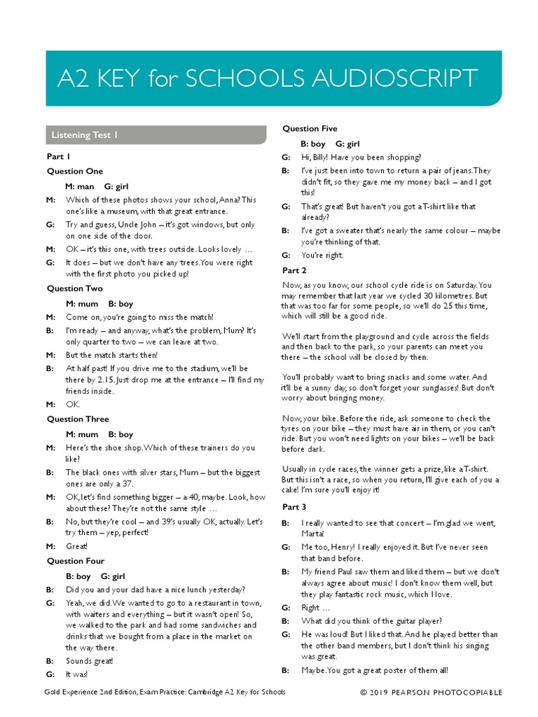 Gold Exp Exam A2KeyfS Audioscripts | PDF