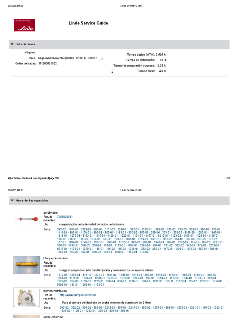 Linde Service Guide: Lista de Tareas | PDF